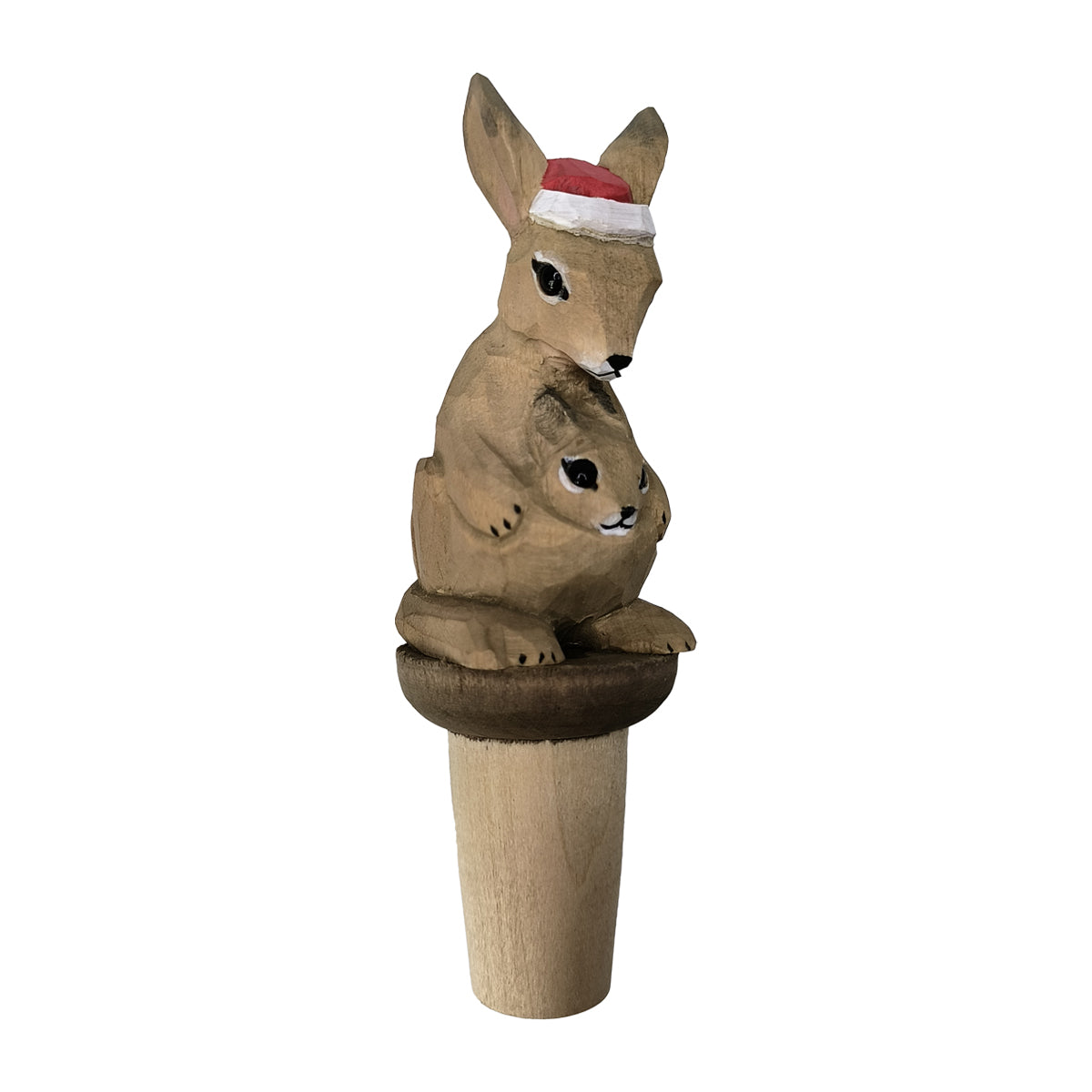 Woodcraft Wine Bottle Stopper with Kangaroo & Joey — Xmas & Co.